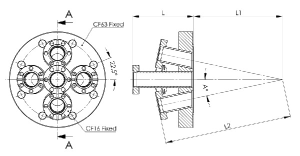 Cluster Flange NW63CF>5XCF16 - Zero Length & Adaptors - Hositrad Hollan