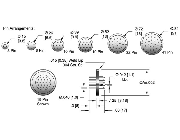 Feedthrough Multipin Header/Solder Cup, Weld - Multipin Header - Hositr
