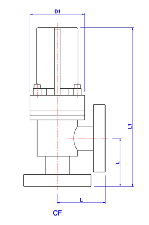 Valve Angle Pneumatic NW35CF Rot OD=38. - Angle & Y-Valves - Hositrad H